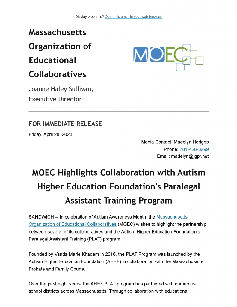 MOEC Highlights Collaboration with Autism Higher Education Foundation’s ...